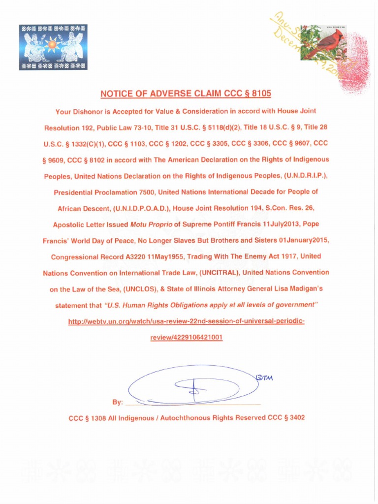 Notice of Adverse Claim Ii FTB, California CCC 1308 Without Prejudice | PDF