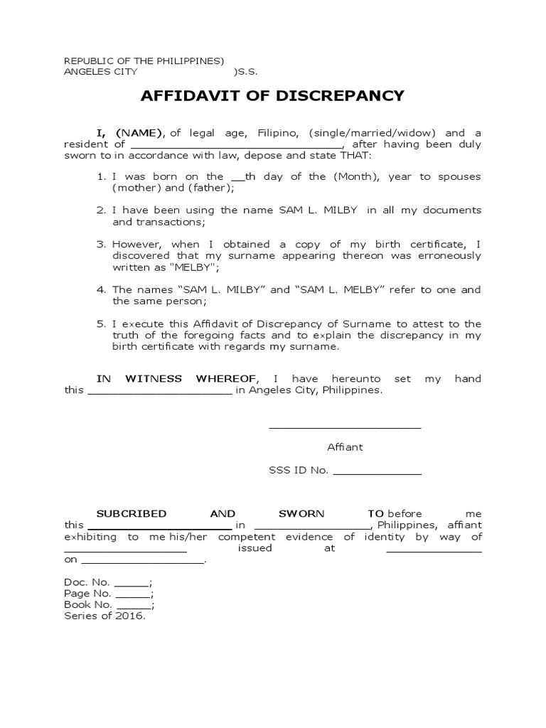Sample Affidavit of Discrepancy | PDF