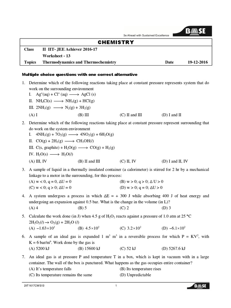 II IIT IRP Chemistry Worksheet - 13 PDF | PDF | Science & Mathematics