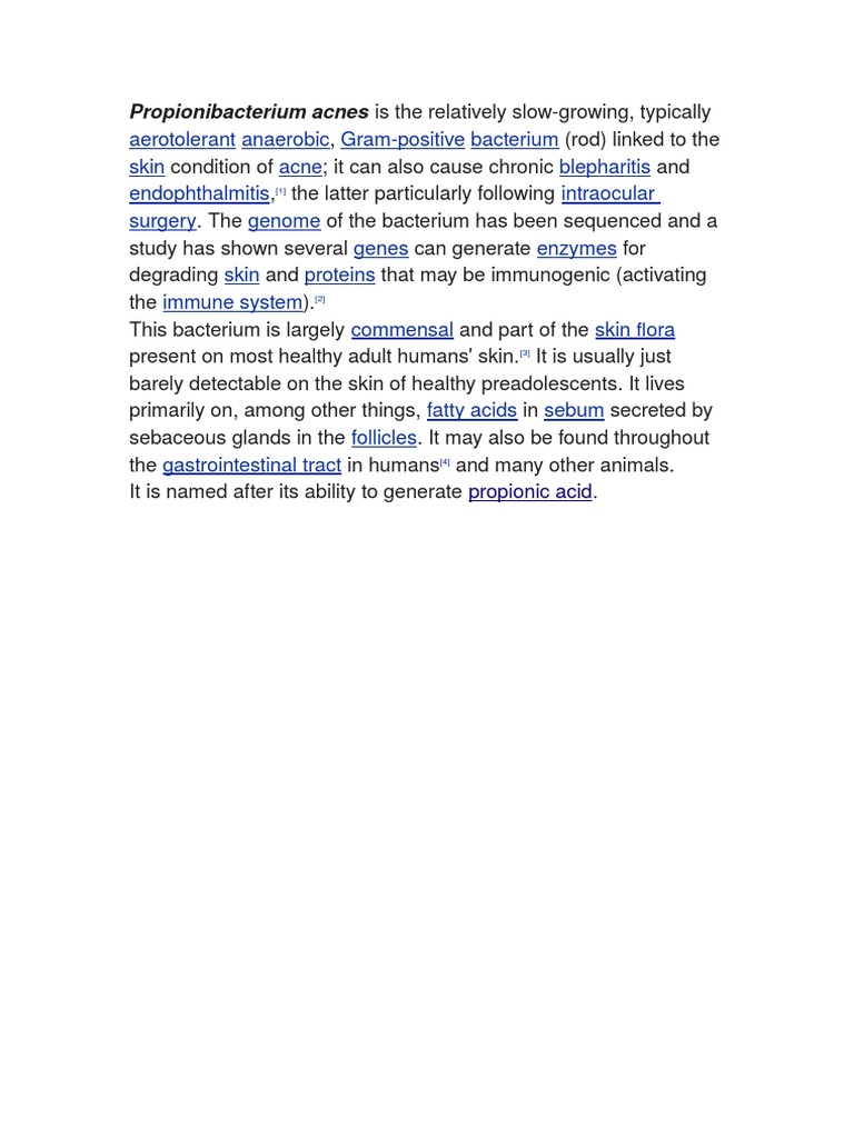 Propionibacterium Acnes | PDF | Wellness | Technology & Engineering