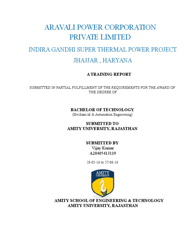 Aravali Power Corporation Internship Report (1) (Thermal Power Plant ...