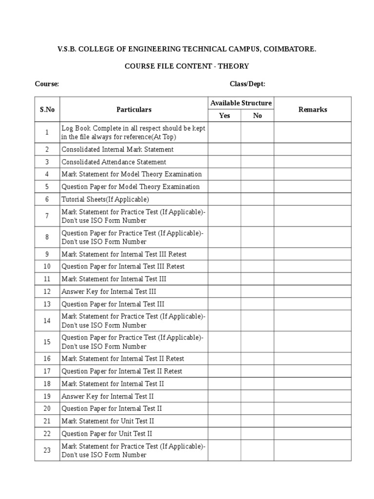 V.S.B. College of Engineering Technical Campus, Coimbatore. Course File ...