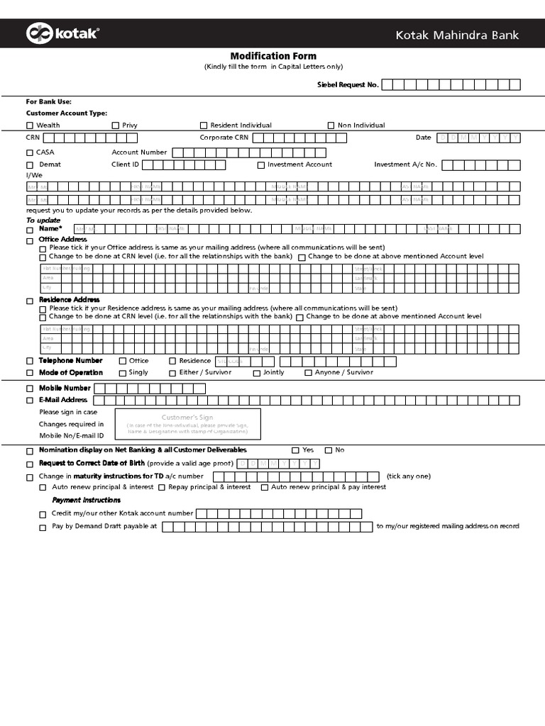 Account Modification Form | Service Industries | Money