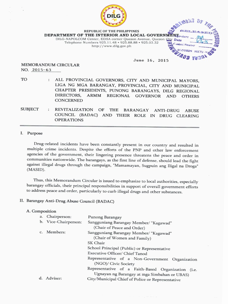 DILG MC 2015-63 Revitalization of BADAC PDF | PDF