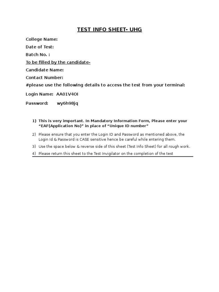 Iit Test Info Sheet Uhg1 | PDF | Login | Password