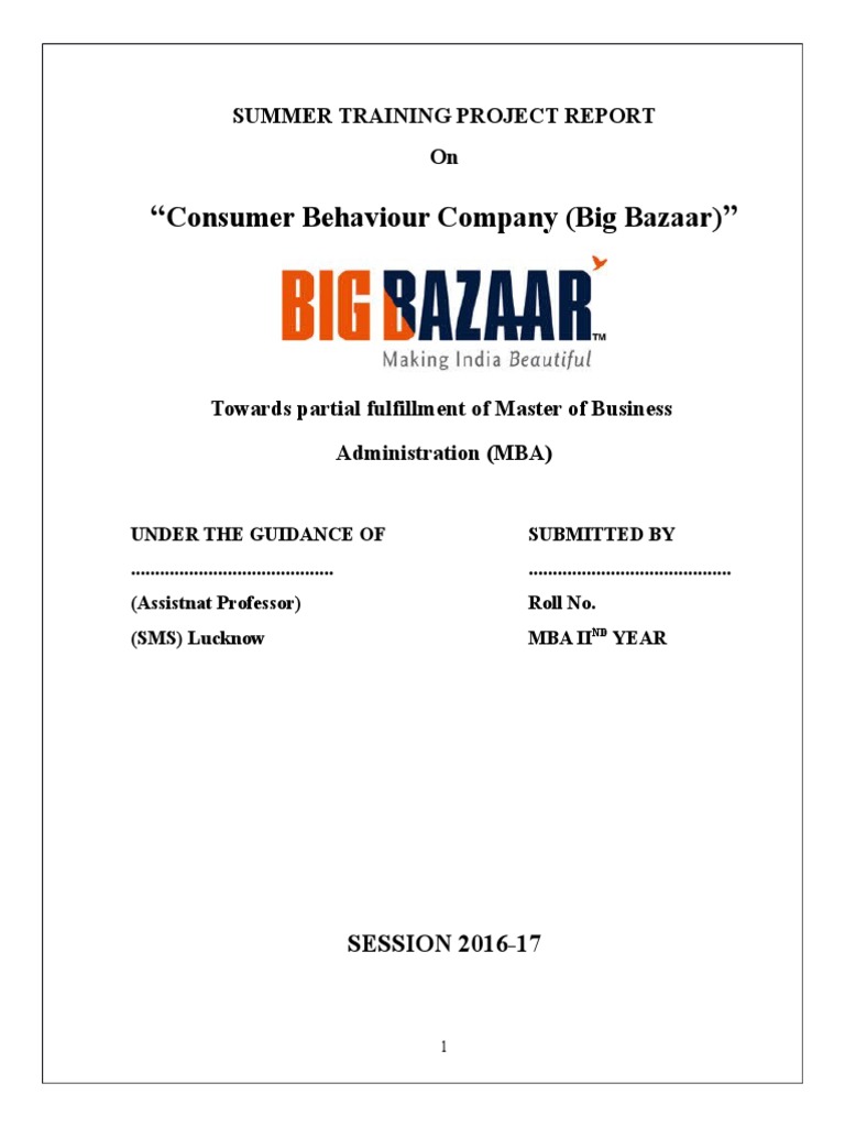 Consumer Behaviour Company (Big Bazaar) | PDF | Consumer Behaviour ...