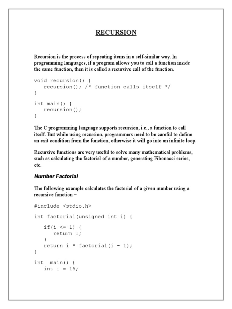 Recursion: Number Factorial | PDF
