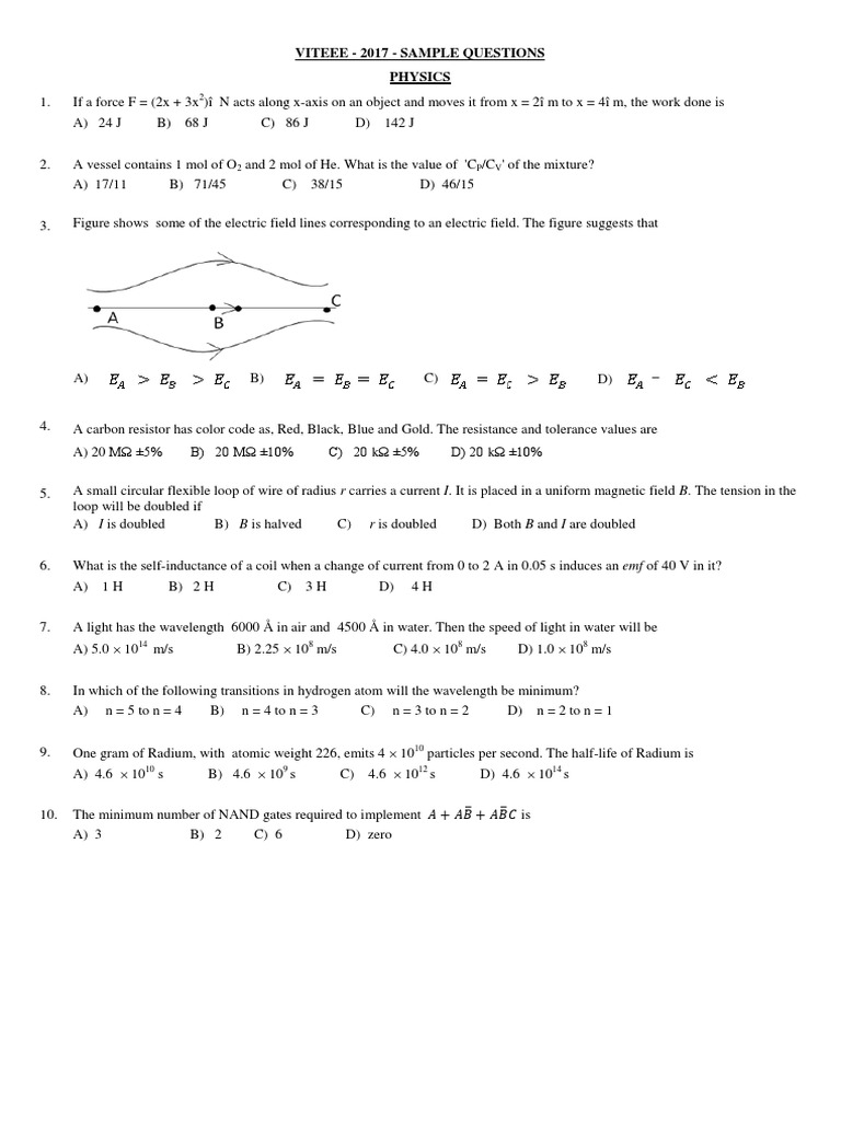 Viteee - 2017 - Sample Questions Physics | PDF