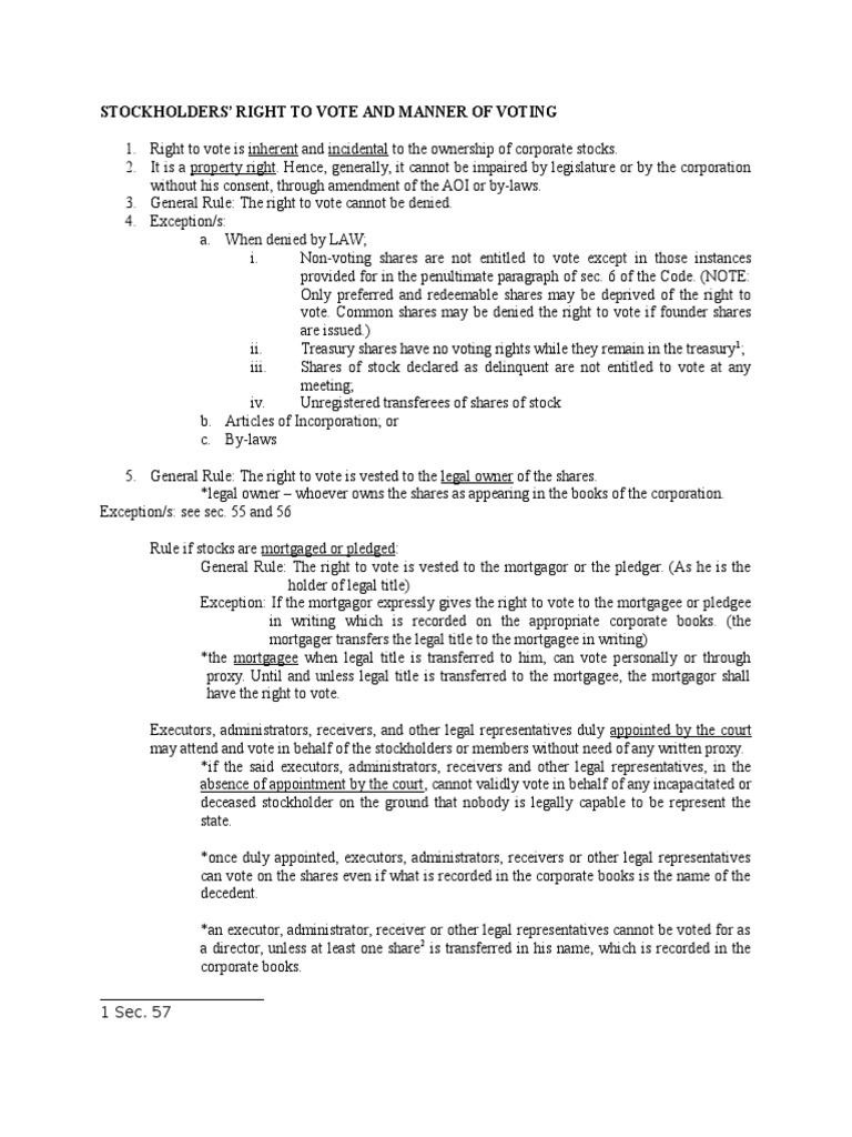 Stockholders Voting Rights | PDF | Proxy Voting | Corporations