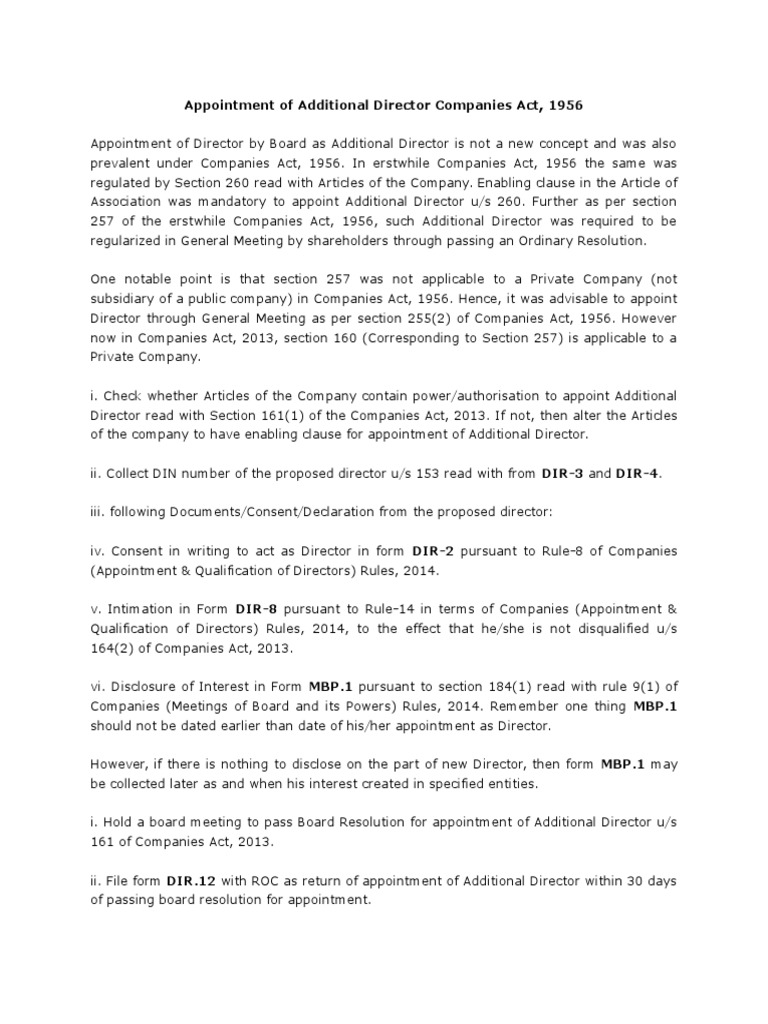 Appointment of Additional Director Guide | PDF | Board Of Directors ...