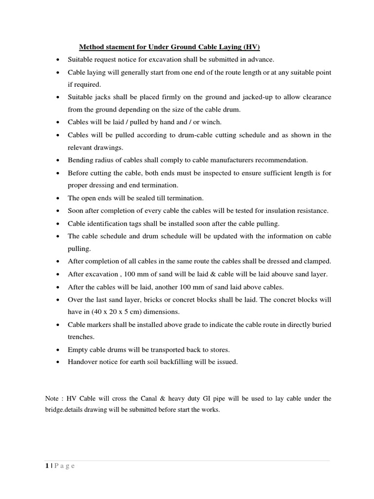 Under Ground Cable Laying HV | PDF | Computers | Technology & Engineering