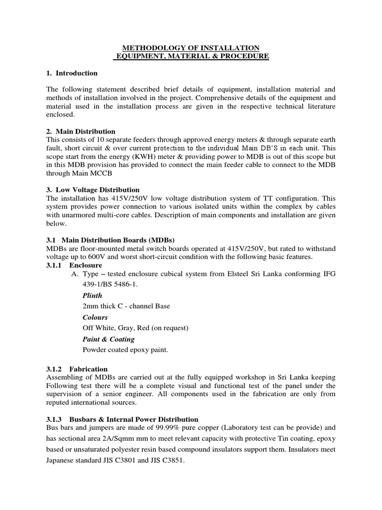 Simple Sample Electrical Installation Specification | PDF | Cable ...