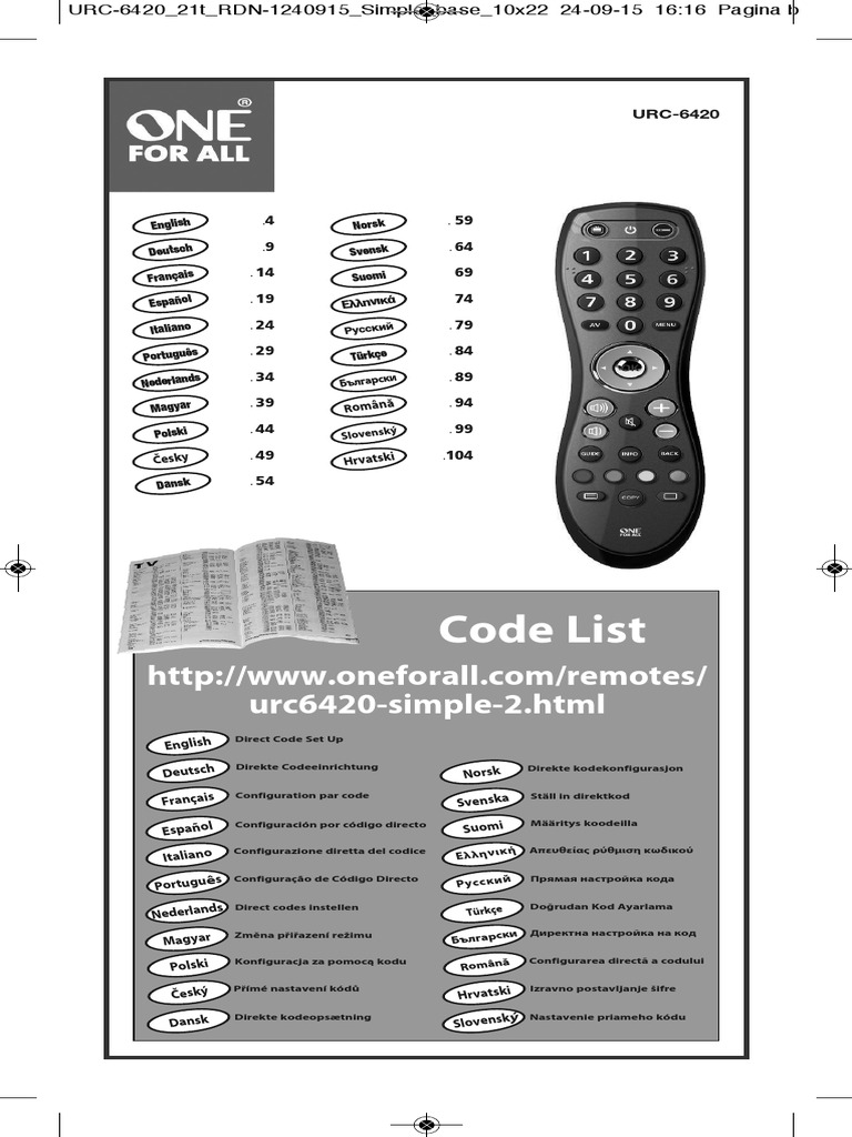 One For All URC 6420 Simple 2 Remote Control | PDF | Television ...