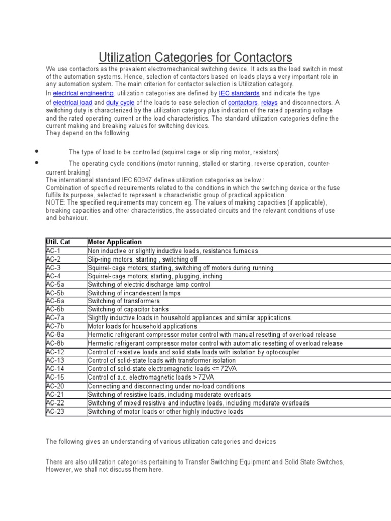 Utilization Categories For Contactors ITEM3 | PDF | Switch | Power (Physics)