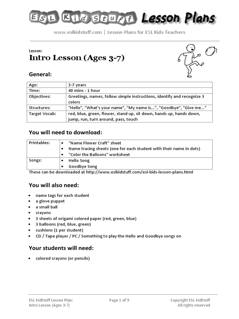 Intro Lesson Young Kids PDF | PDF | Lesson Plan | English As A Second ...