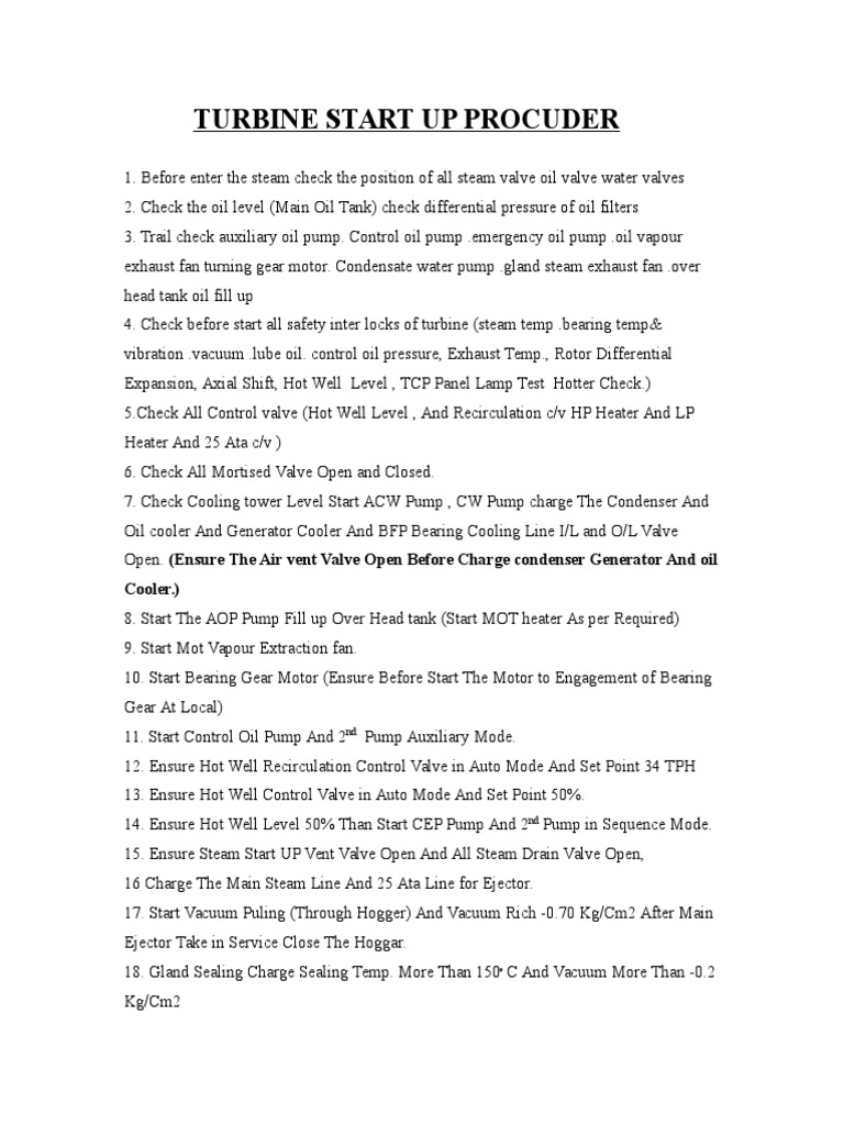 Turbine Start Up Procedure | PDF | Mechanical Fan | Turbine