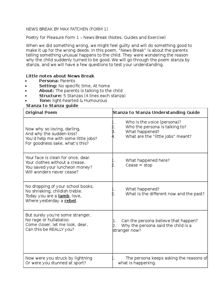 News Break by Max Fatchen | PDF | Poetry | Anger