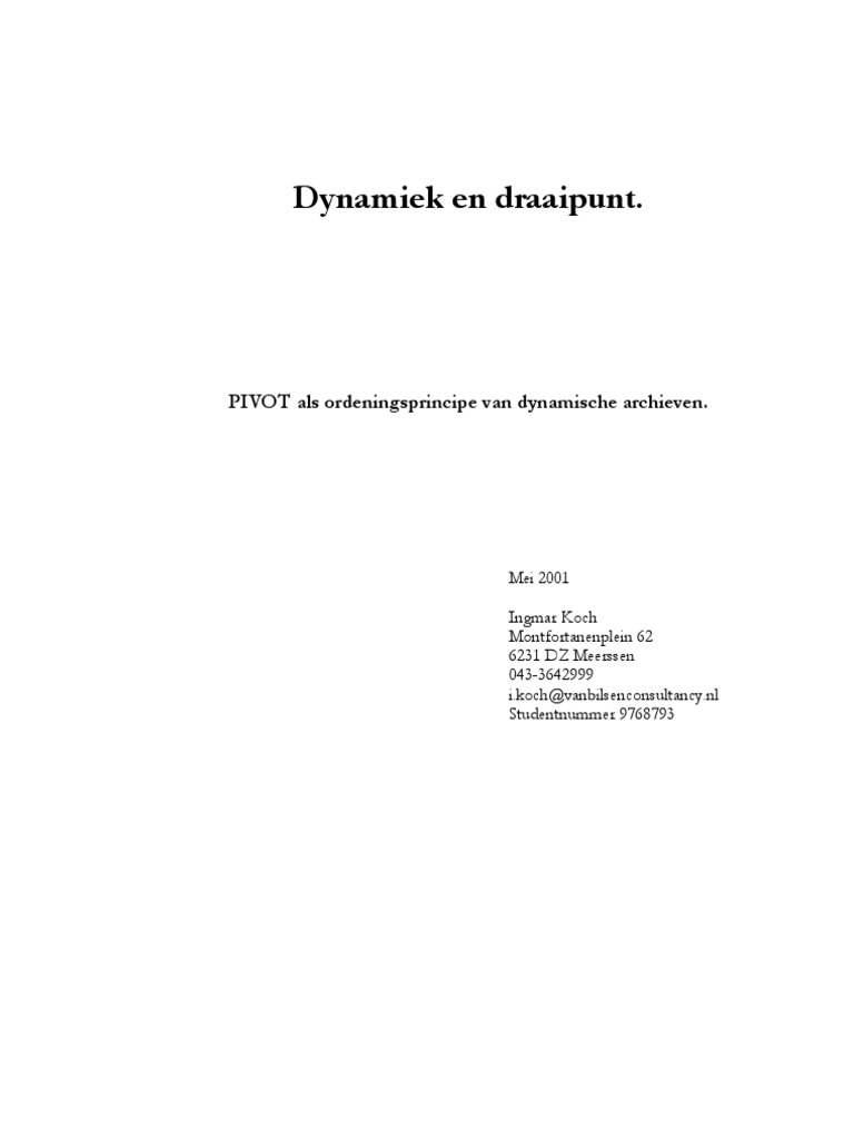 Draaipunt en Dynamiek. Pivot Als Ordeningsprincipe Van Dynamische ...