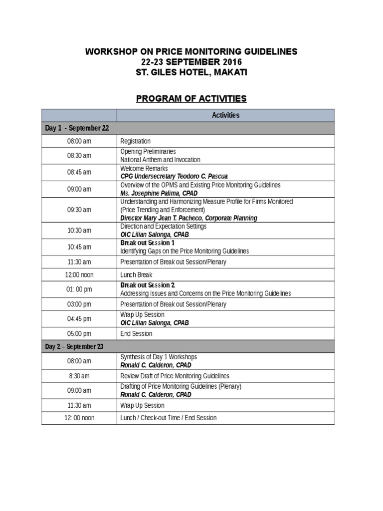 Program of Activities | PDF