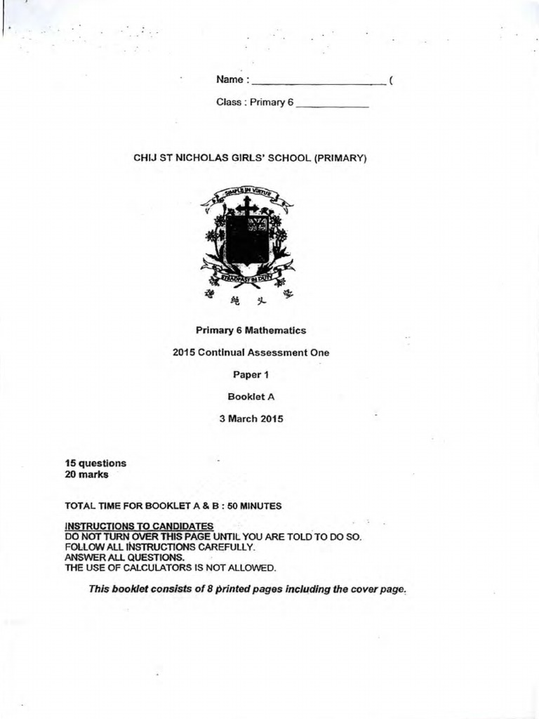 Primary 6 Mathematics Exam Paper 2015 | PDF