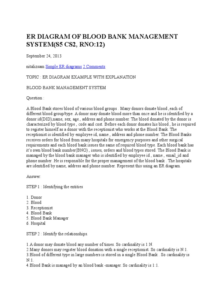 ER Diagram for Blood Bank System | PDF | Social Science