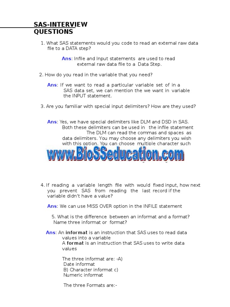 Sas Interview Questions Pdf Sas Software C Programming Language 0298