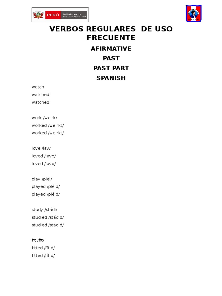 Verbos Ireguralares de Uso Frecuente | PDF | Languages