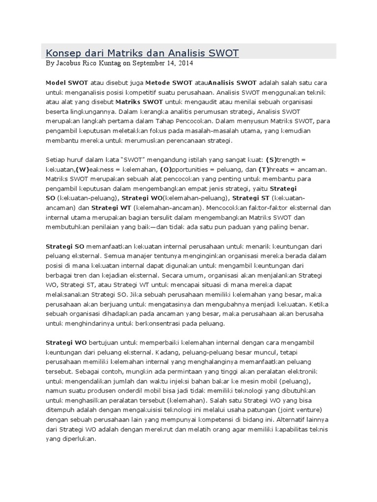 Konsep Dari Matriks Dan Analisis SWOT (SALMAN) | PDF