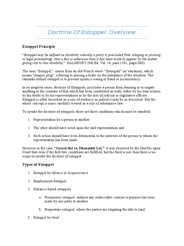 Doctrine of Estoppel | PDF | Estoppel | Civil Law (Common Law)