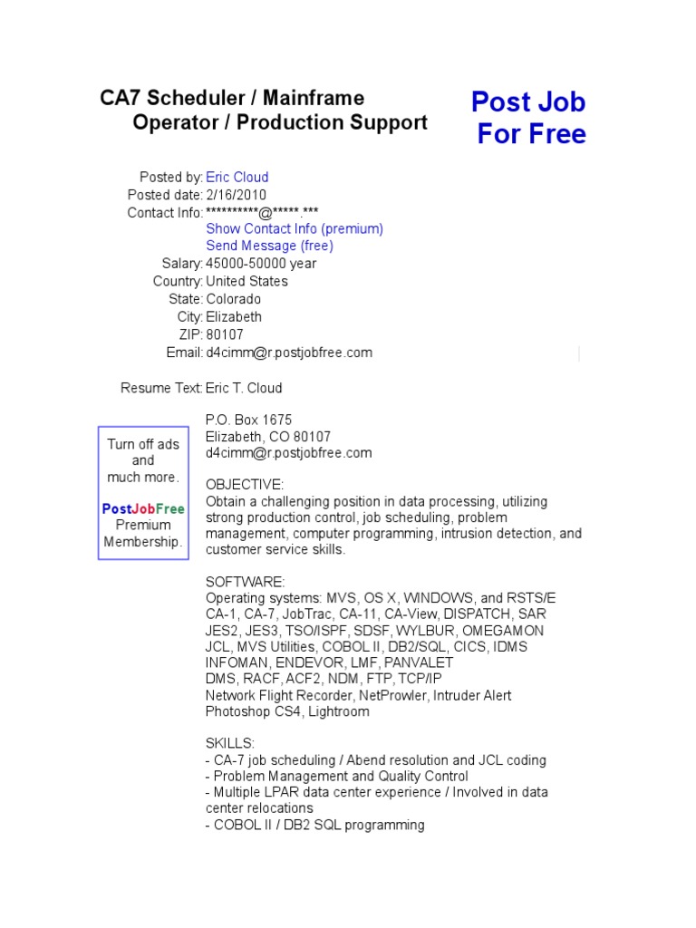 Resume - CA7 Scheduler | PDF | Technical Support | Computer Architecture