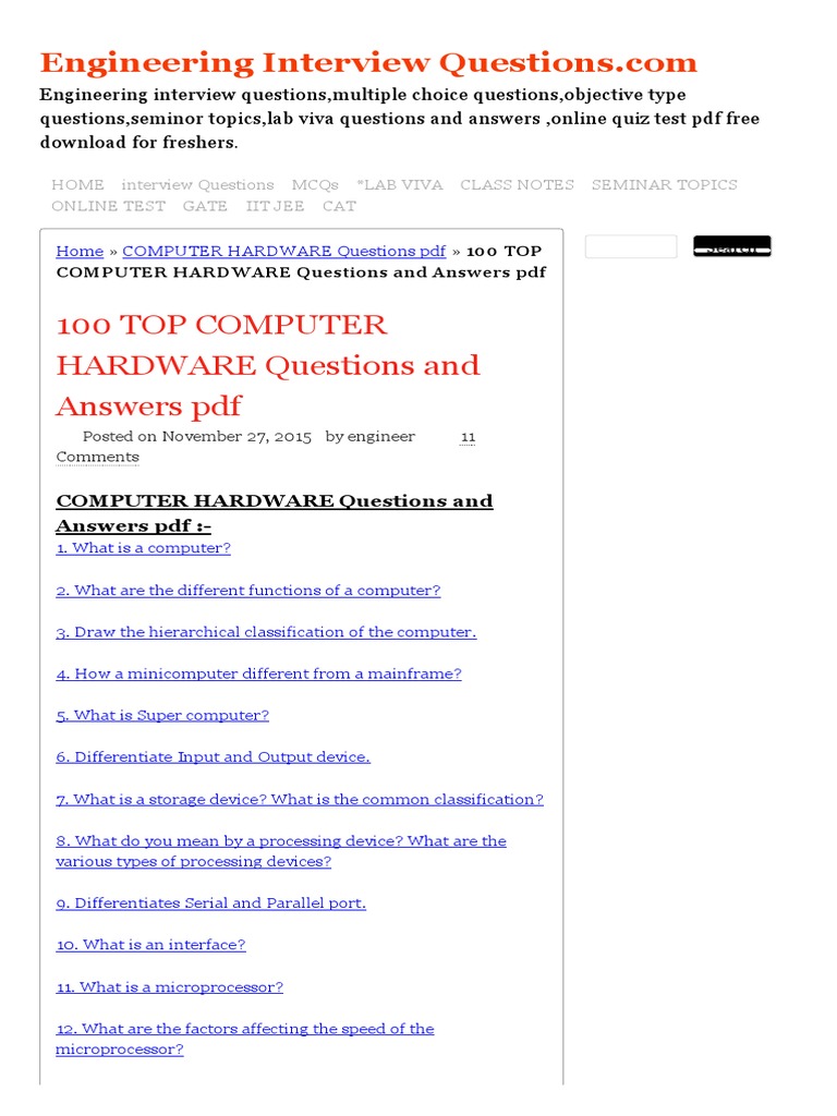 100 Top Computer Hardware Questions and Answers PDF Computer Hardware Questions PDF | PDF ...