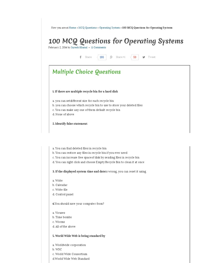 100 MCQ Questions for Operating Systems - MCQ Sets | Microsoft Windows ...