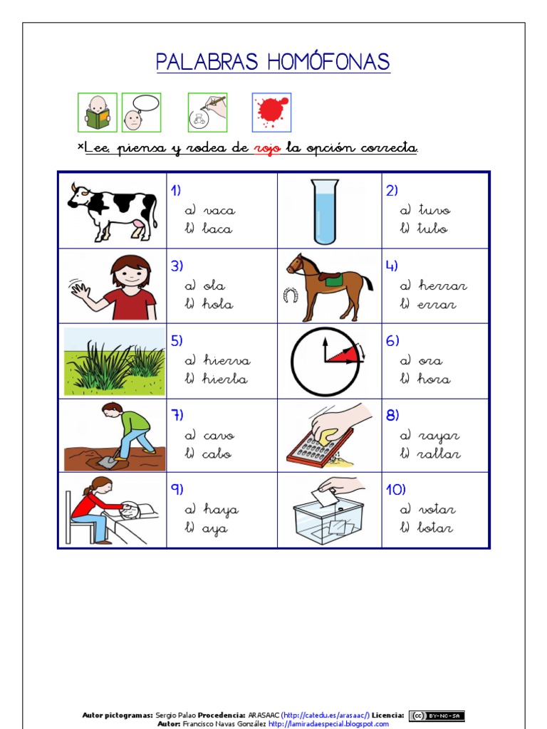 PALABRAS HOMÓFONAS (ARASAAC)