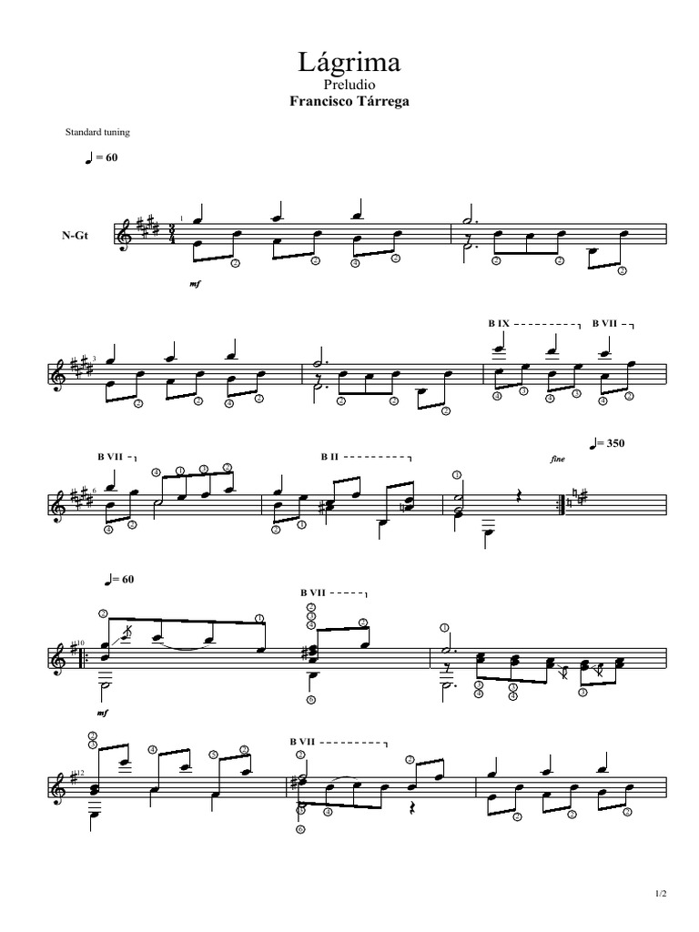 Partitura de "Lágrima" de Tárrega | PDF | Entretenimiento (general)