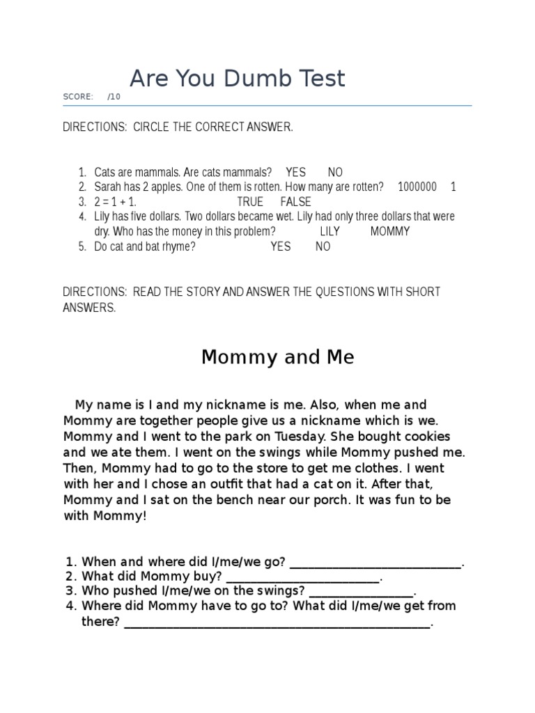 Are You Dumb Test 1 | PDF