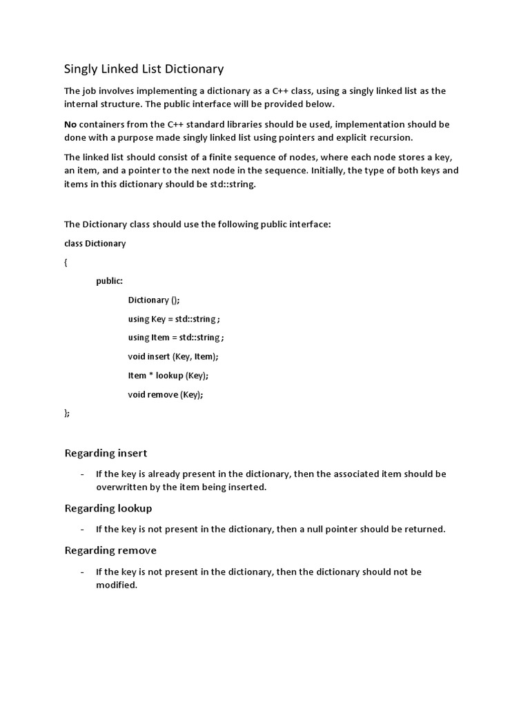Singly Linked List Dictionary: Regarding Insert | PDF | Pointer ...