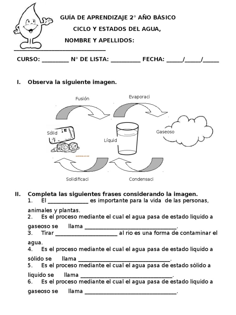 113715281 GUIA de APRENDIZAJE Ciclo y Estados Del Agua | Materiales ...
