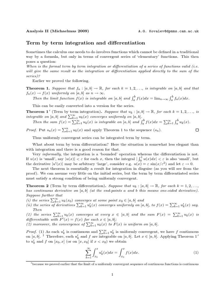 Term by Term Integration and Differentiation: N N B A N B A N | PDF ...