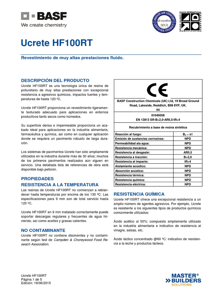 Basf Ucrete Hf100rt | PDF | Revestimiento | Leche
