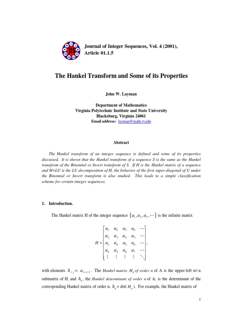 Hankel Matrix Mathematics Determinant 1369