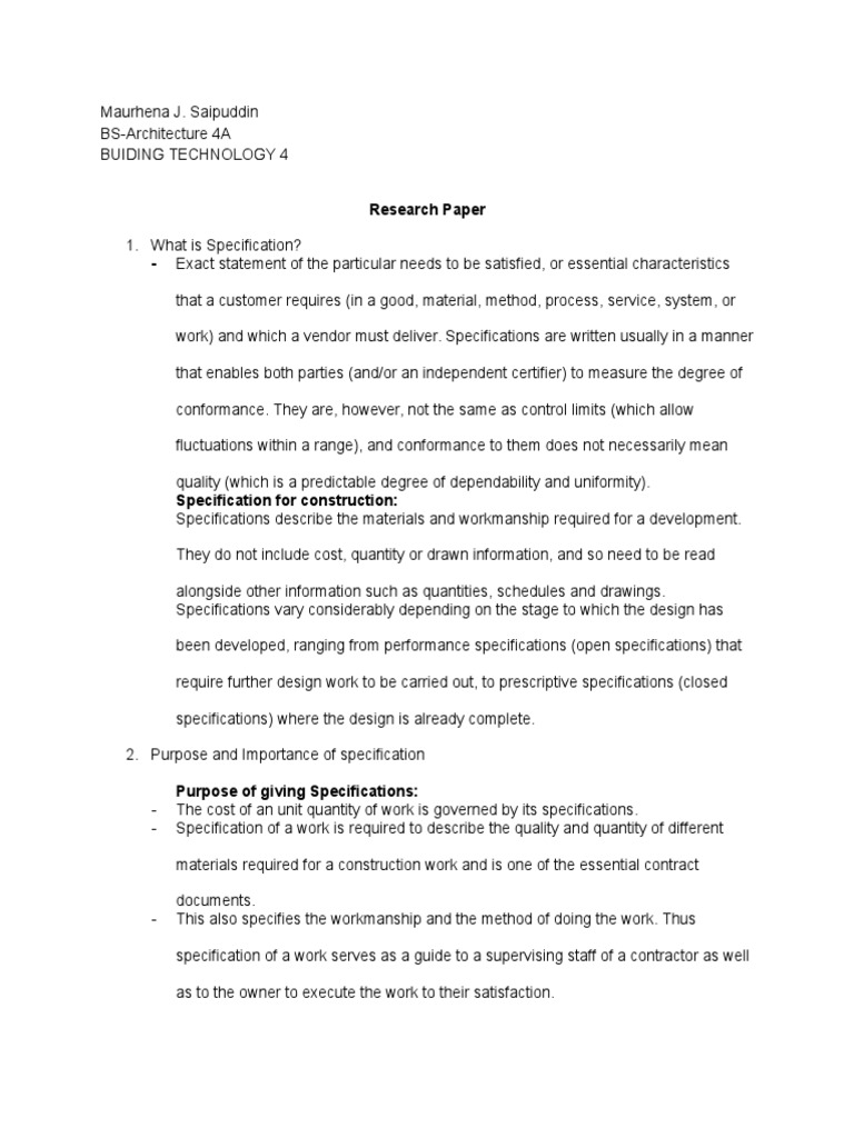 What Is Specification | PDF | Specification (Technical Standard) | Engineering