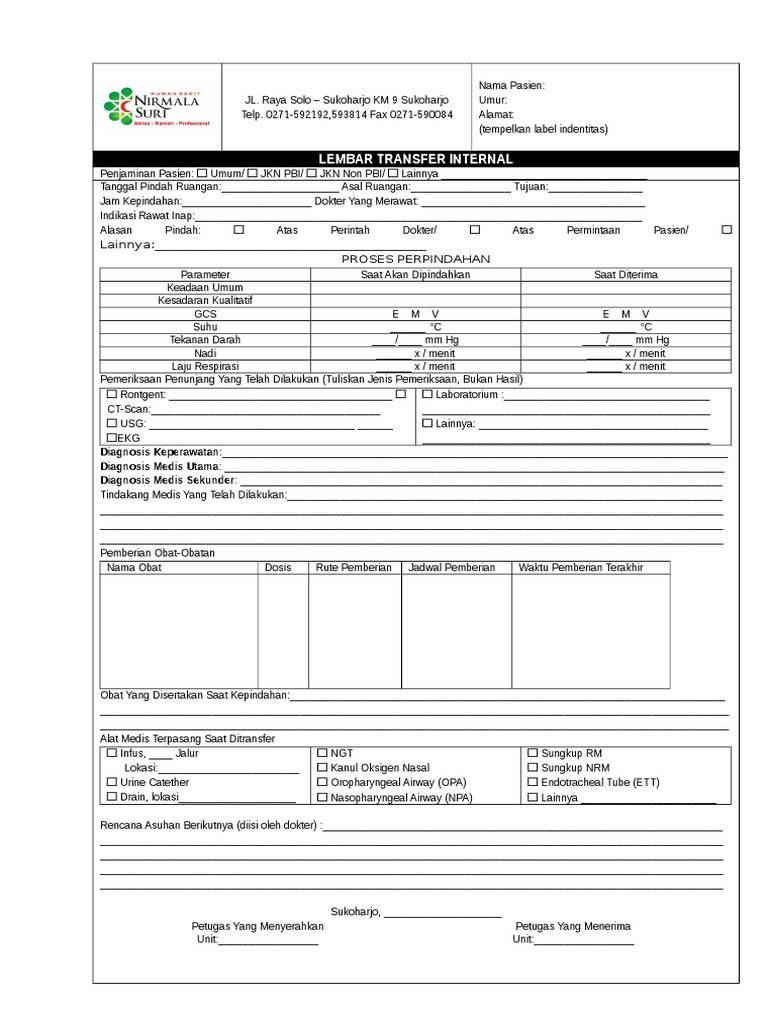 Rancangan Lembar Transfer Internal | PDF