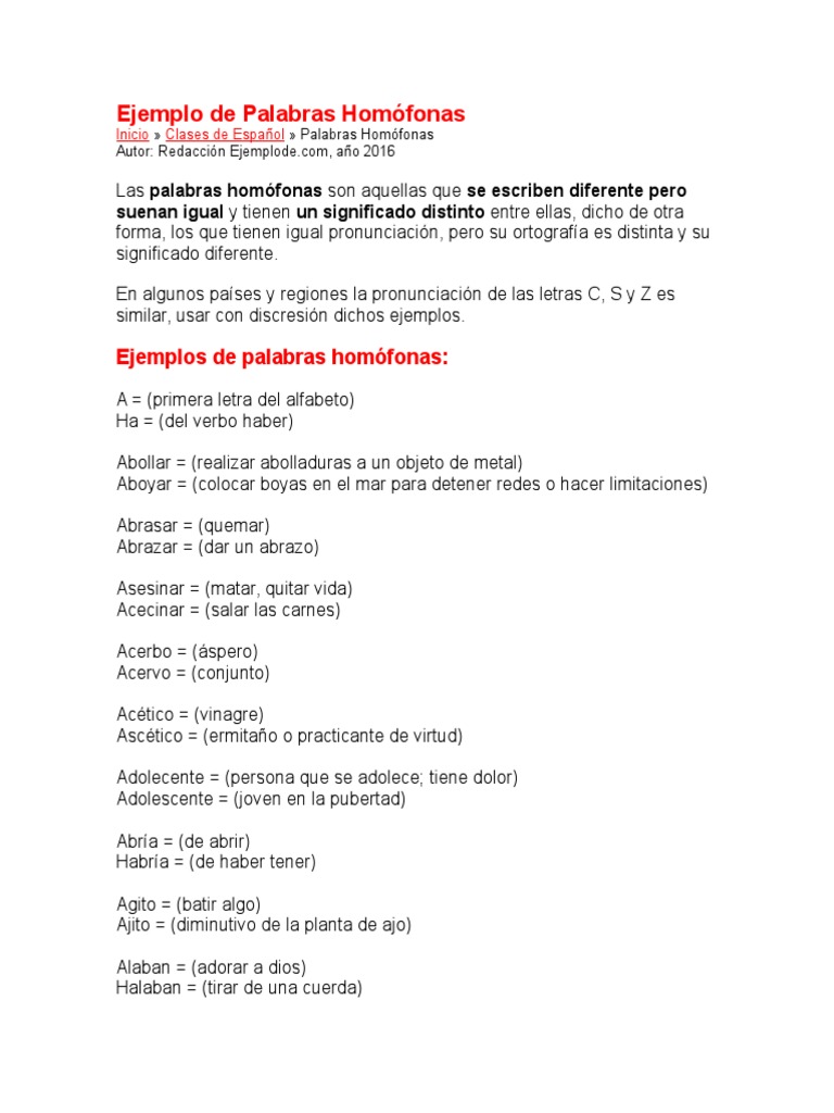 Ejemplos de Palabras Homófonas | PDF | Jugo | Dieta y nutrición