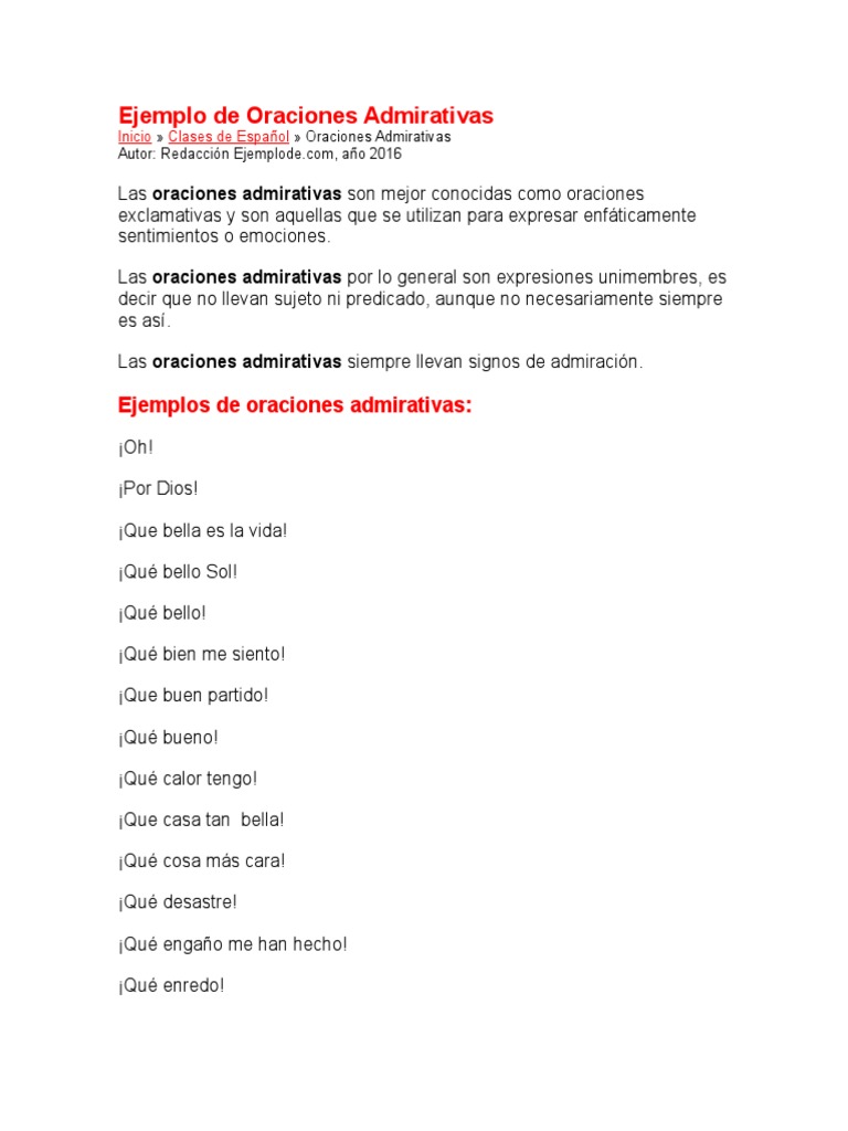 Ejemplo de Oraciones Admirativas | PDF