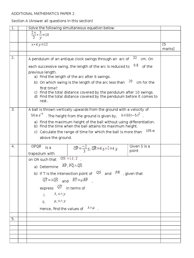 Additional Mathematics Paper 2 | PDF