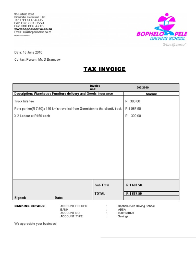 Warehouse Invoice for Furniture Delivery | PDF | Finance & Money Management