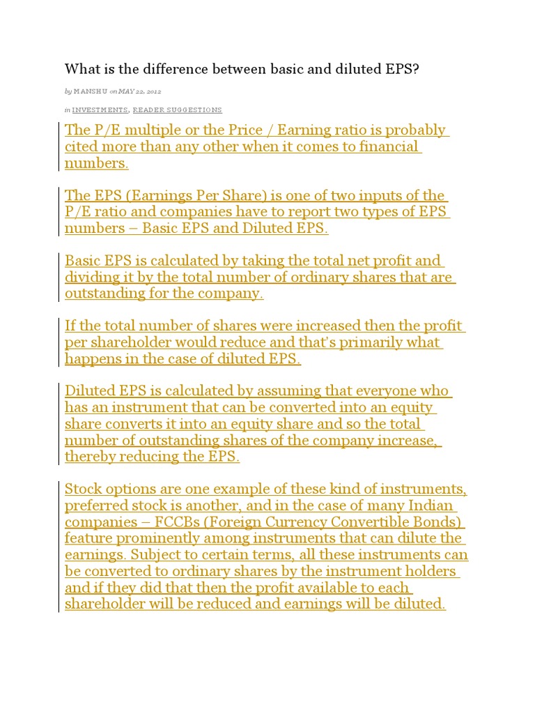 What Is The Difference Between Basic and Diluted EPS?: by MANSHU On MAY 22, 2012 in Investments ...