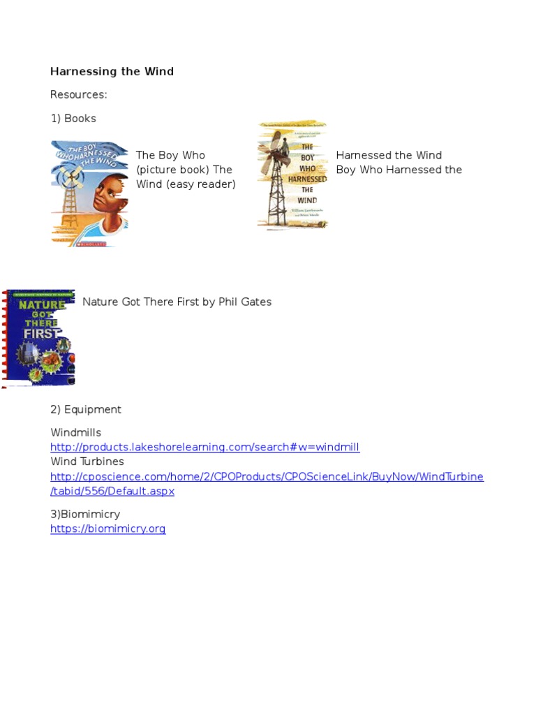 Resources: 1) Books The Boy Who Harnessed The Wind (Picture Book) The ...
