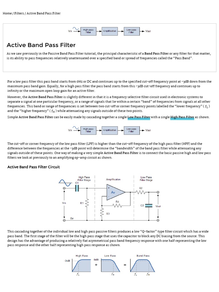 Active Band Pass Filter - Op-amp Band Pass Filter.pdf | Electronic ...