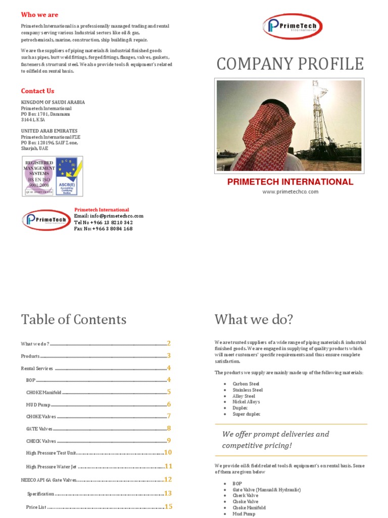 Primetech Profile | PDF | Valve | Pipe (Fluid Conveyance)